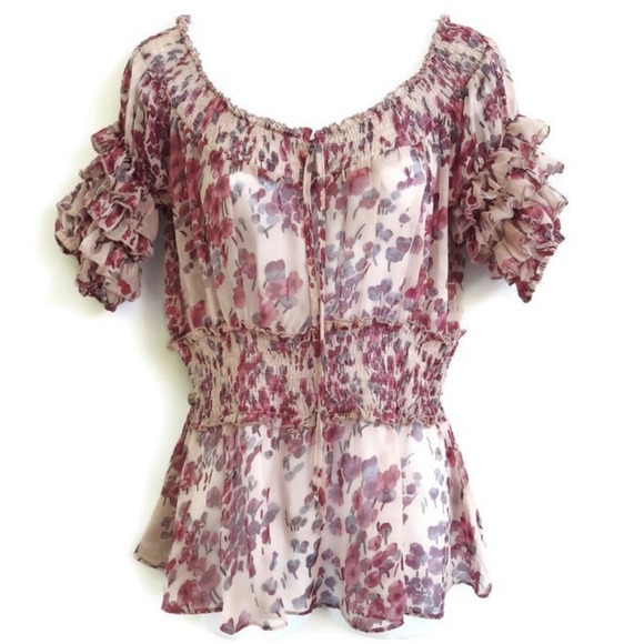 Foreign Exchange | Tops | Foreign Exchange Frilly Blouse Floral Smocked ...